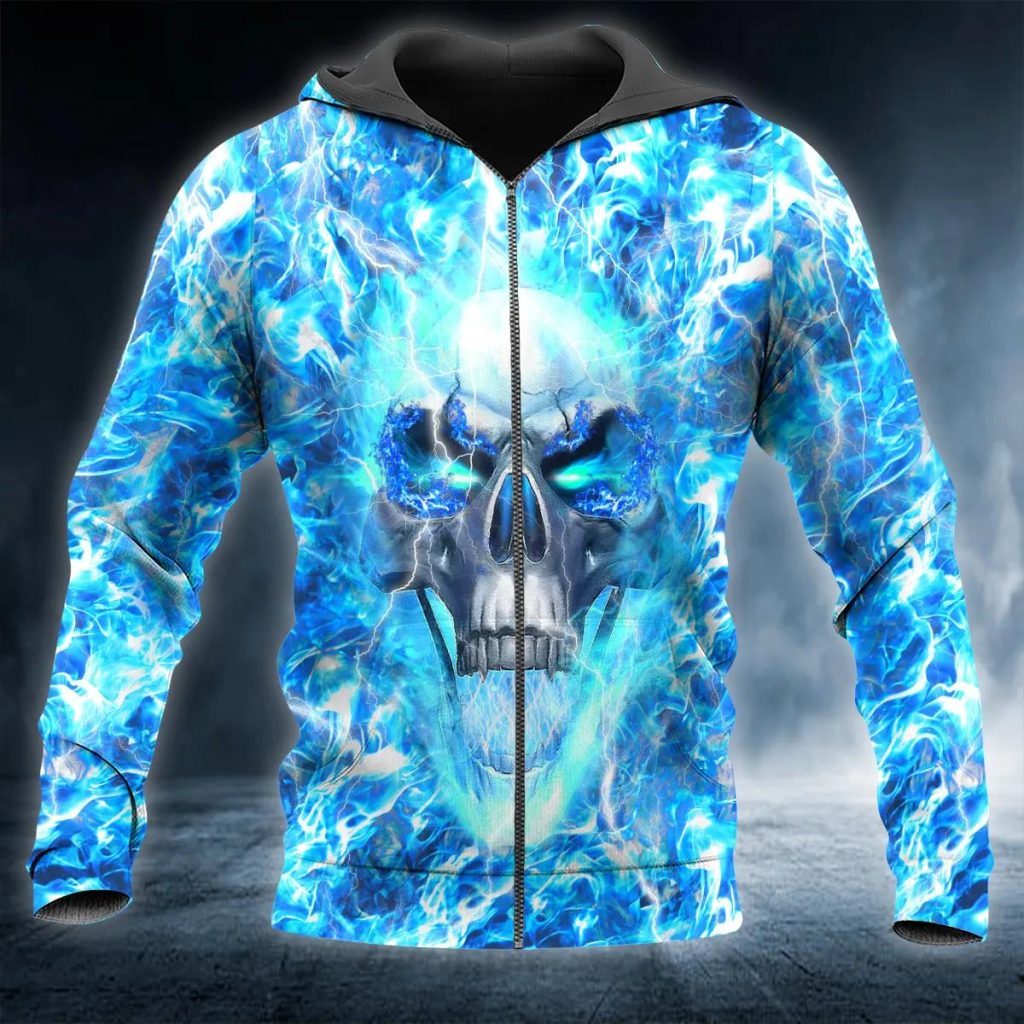 Burning Eyes Skull 3D Zip Hoodie - Skull & Viking Graphic Tees | 3D All ...