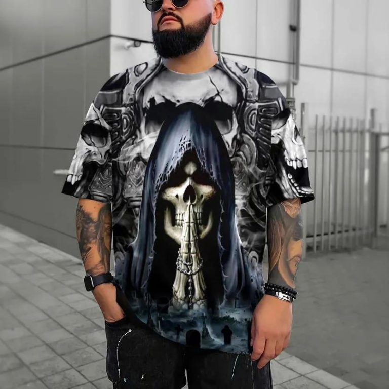 Black Red Gothic Prayer Skull 3D T Shirt, Skull T Shirts Mens - Skull & Viking Graphic Tees | 3D ...