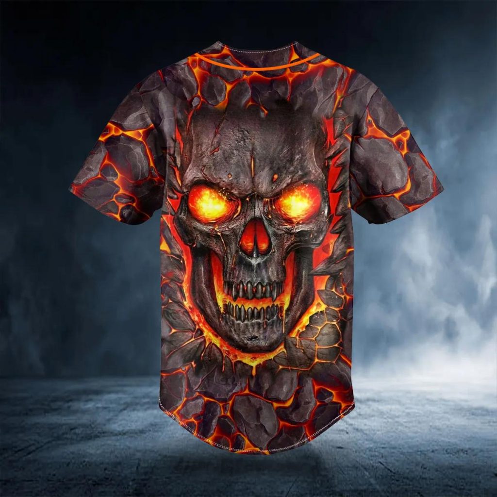 Red Ripped Ghost Hands Corpses Fire Skull Baseball Jersey – Skull ...