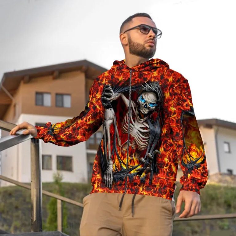 Skeleton Crawling Out Of Hell Skull 3D Zip Hoodie – Skull & Viking ...