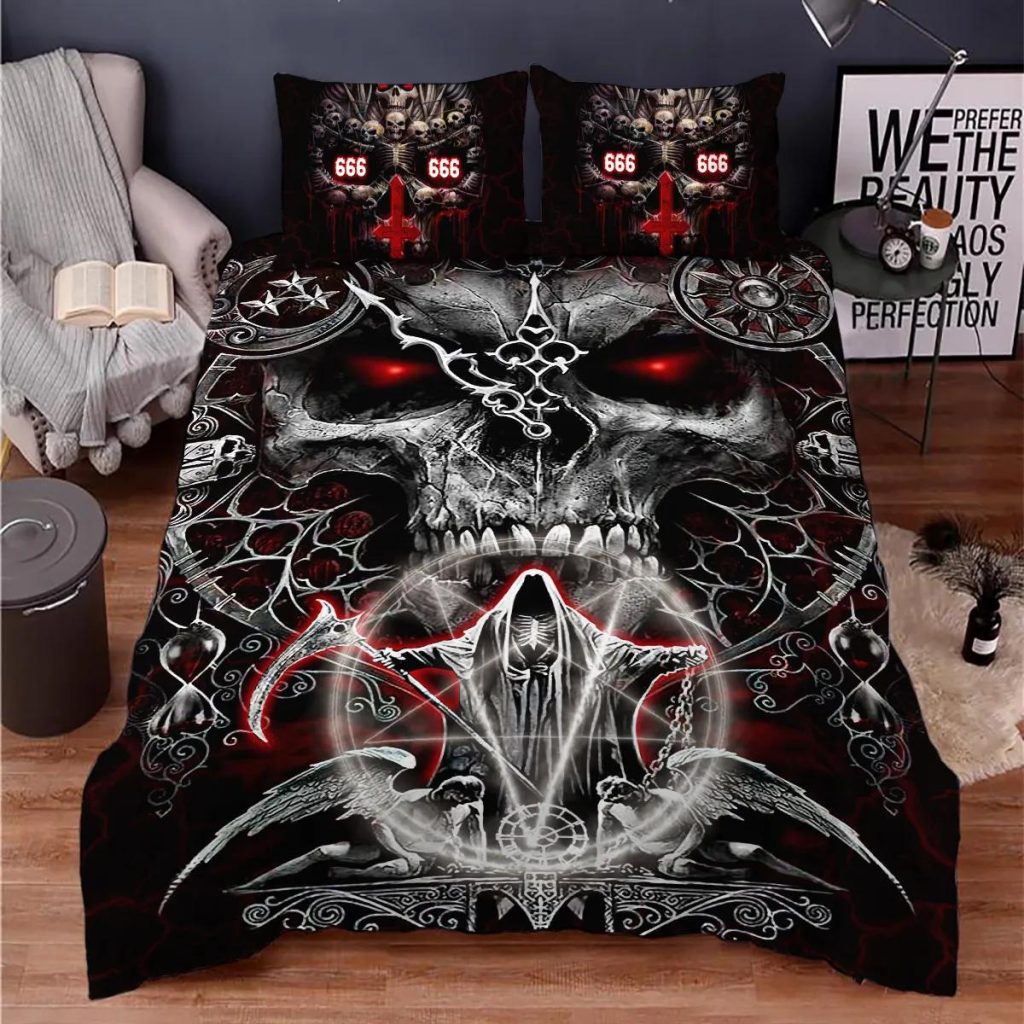 666 Satan Baphomet Skull Bedding Set – Skull & Viking Graphic Tees | 3D ...