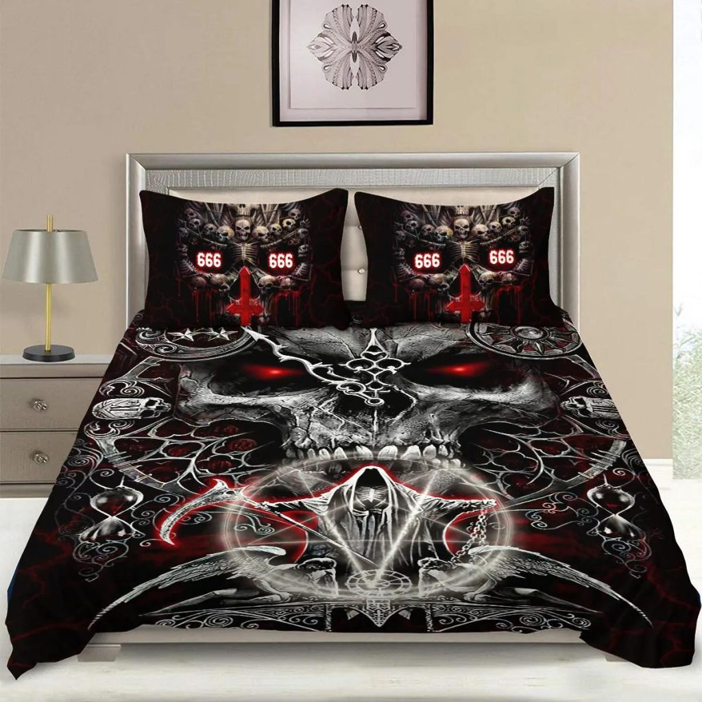 666 Satan Baphomet Skull Bedding Set – Skull & Viking Graphic Tees | 3D ...