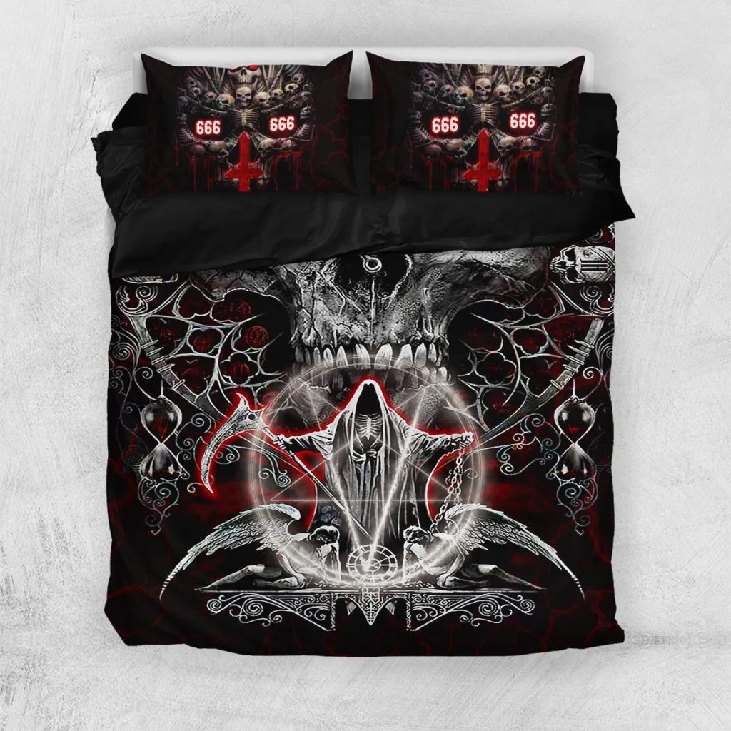 666 Satan Baphomet Skull Bedding Set – Skull & Viking Graphic Tees | 3D ...