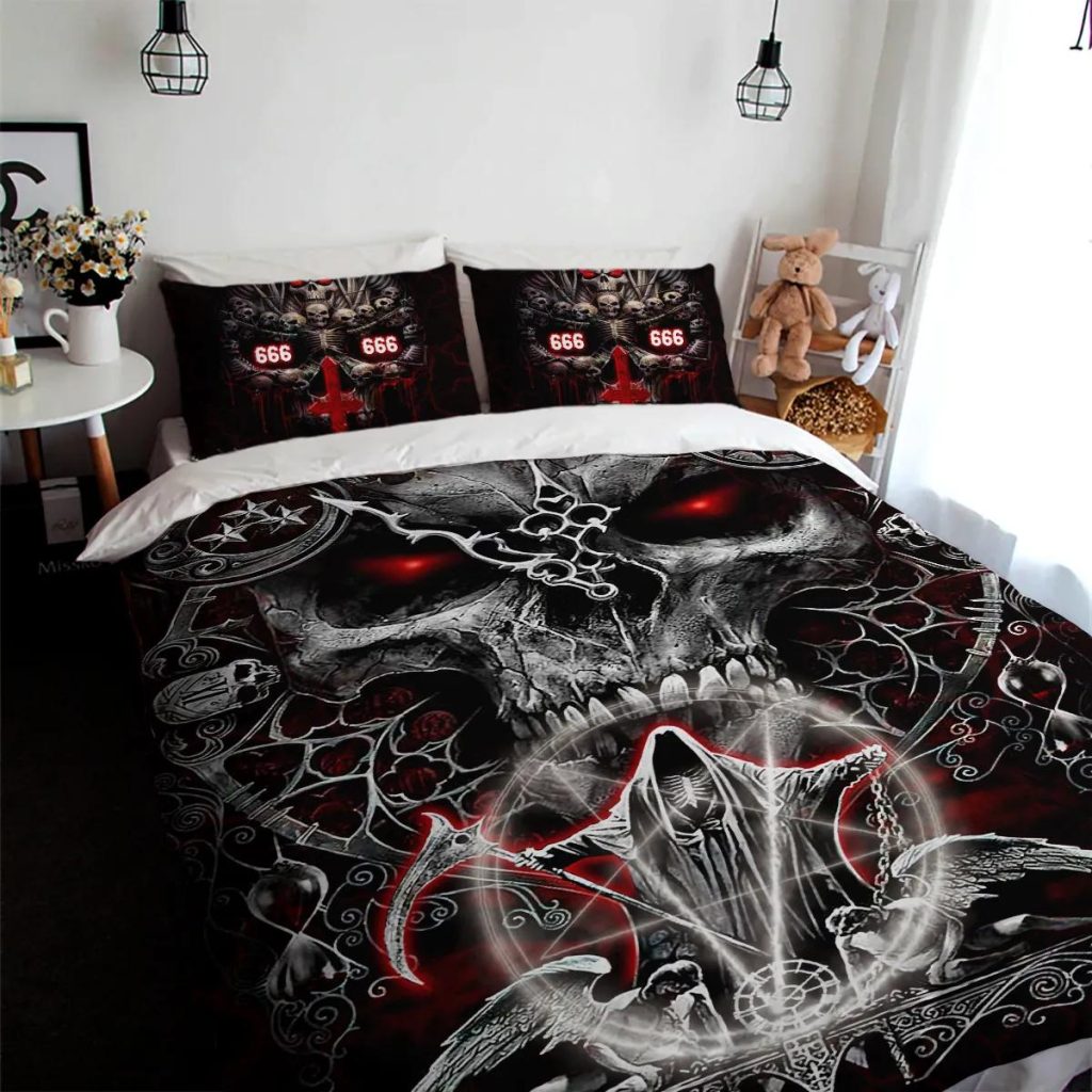 666 Satan Baphomet Skull Bedding Set – Skull & Viking Graphic Tees | 3D ...