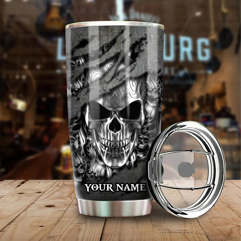 Black IDC IDK IDGAF Tribal Tattoos Metal Skull Custom Tumbler – Skull ...