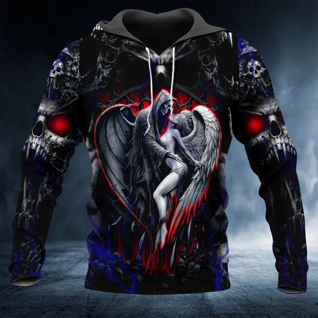 Couple Grim Reaper With Angel Skull 3D Hoodie – Skull & Viking Graphic ...