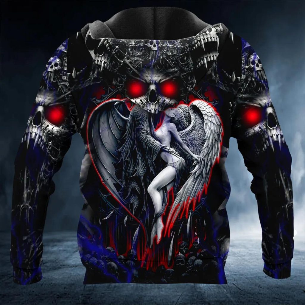 Couple Grim Reaper With Angel Skull 3D Hoodie – Skull & Viking Graphic ...