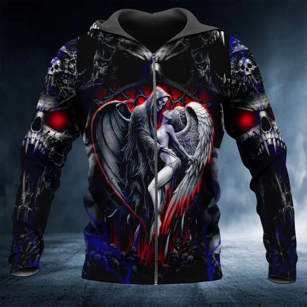 Couple Grim Reaper With Angel Skull 3D Zip Hoodie – Skull & Viking ...