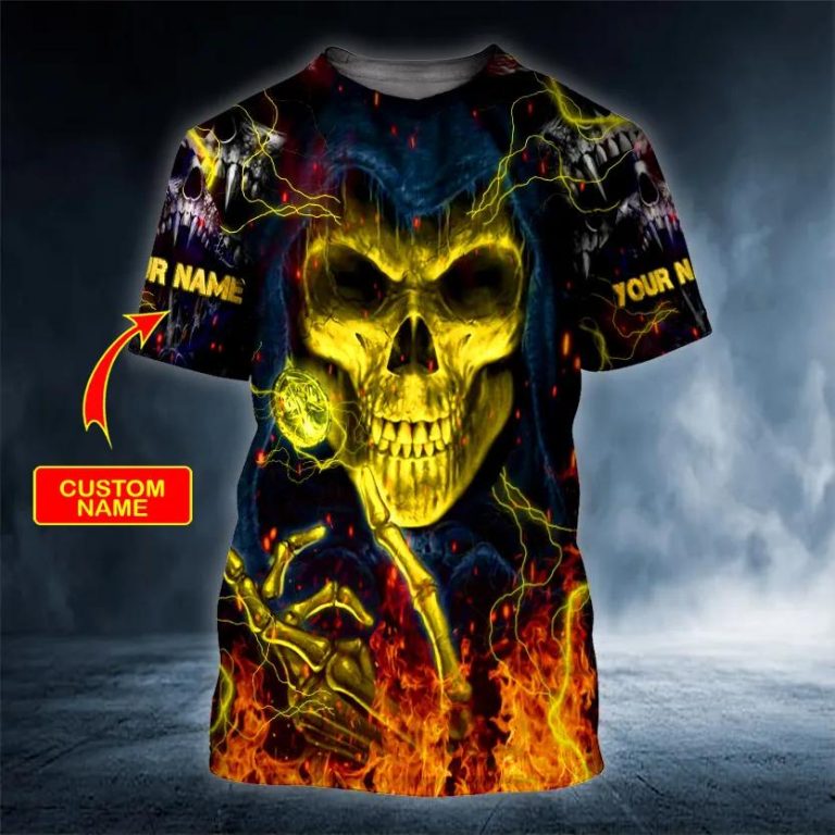Grim Reaper Fire Skull Custom 3D T Shirt, Skull T Shirts Mens – Skull ...