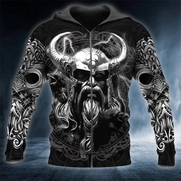 Odin Norse Warrior Viking 3D Zip Hoodie – Skull & Viking Graphic Tees ...
