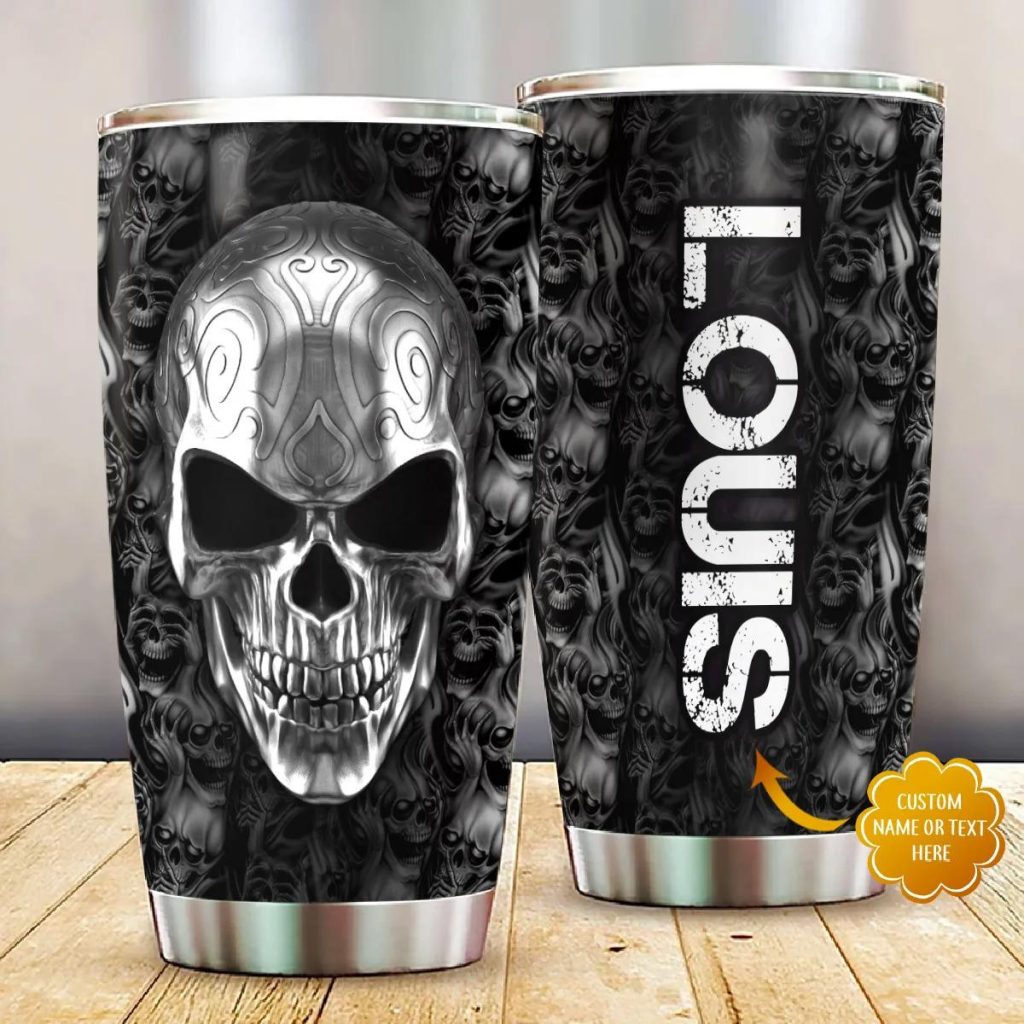 Tribal Tattoo Metal Ghost Skull Custom Tumbler – Skull & Viking Graphic ...