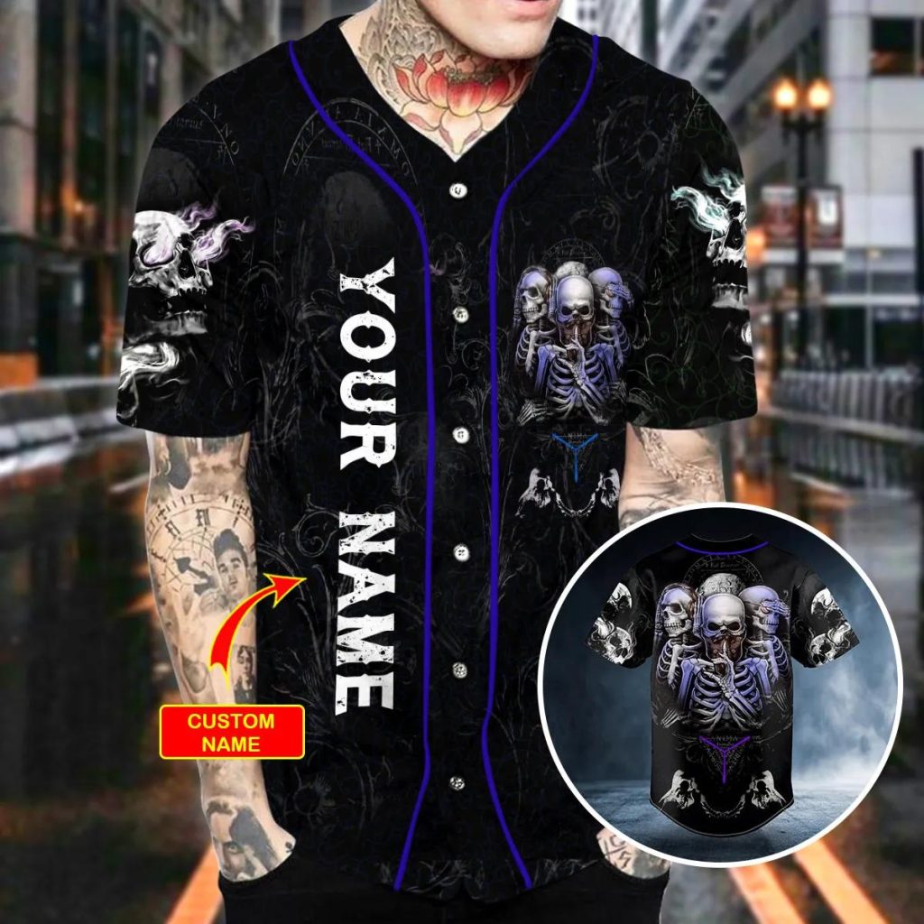 Trio IDC IDK IDGAF Skull Custom Baseball Jersey – Skull & Viking ...