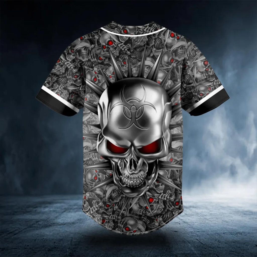 Biohazard Tribal Metal Skull Custom Baseball Jersey – Skull & Viking ...