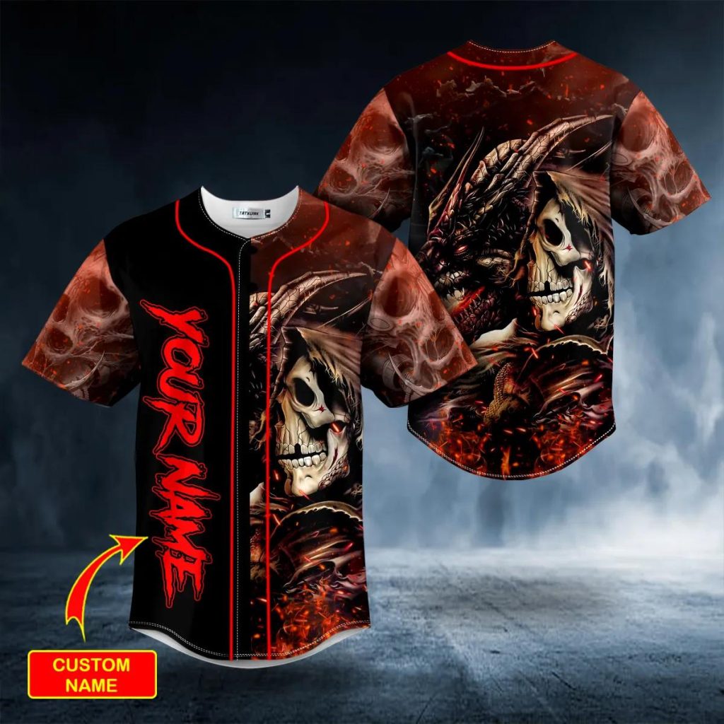 Dragon Grim Reaper Skull Custom Baseball Jersey – Skull & Viking ...