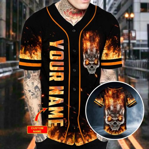Fire Angry Biohazard Skull Custom Baseball Jersey – Skull & Viking ...