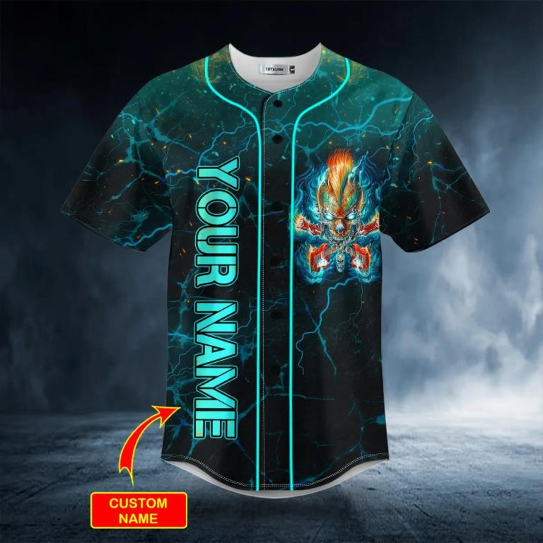 Glow In The Dark Guitar Rock Fire Skull Custom Baseball Jersey – Skull ...
