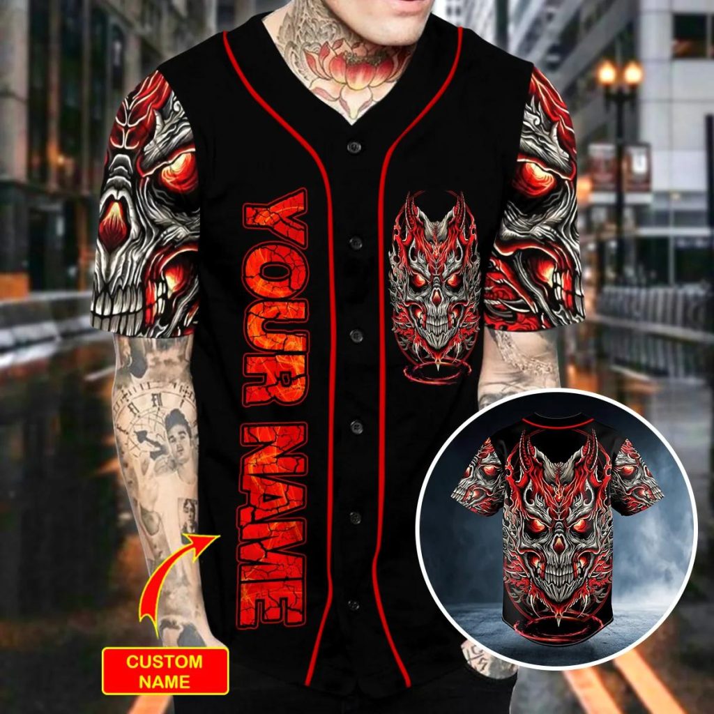 Kabuki Demonic Skull Custom Baseball Jersey – Skull & Viking Graphic ...