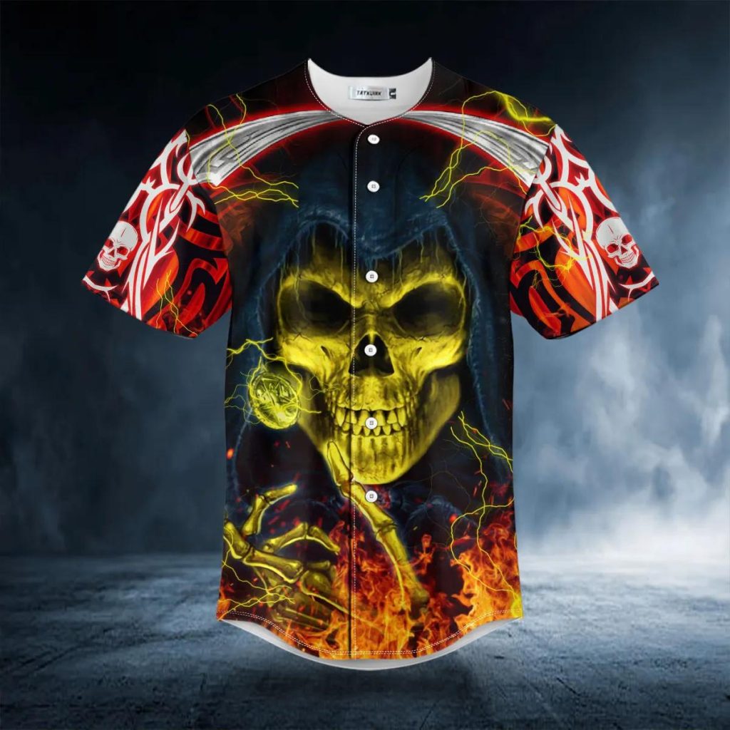 Lucifer Satan Grim Reaper Skull Baseball Jersey – Skull & Viking ...