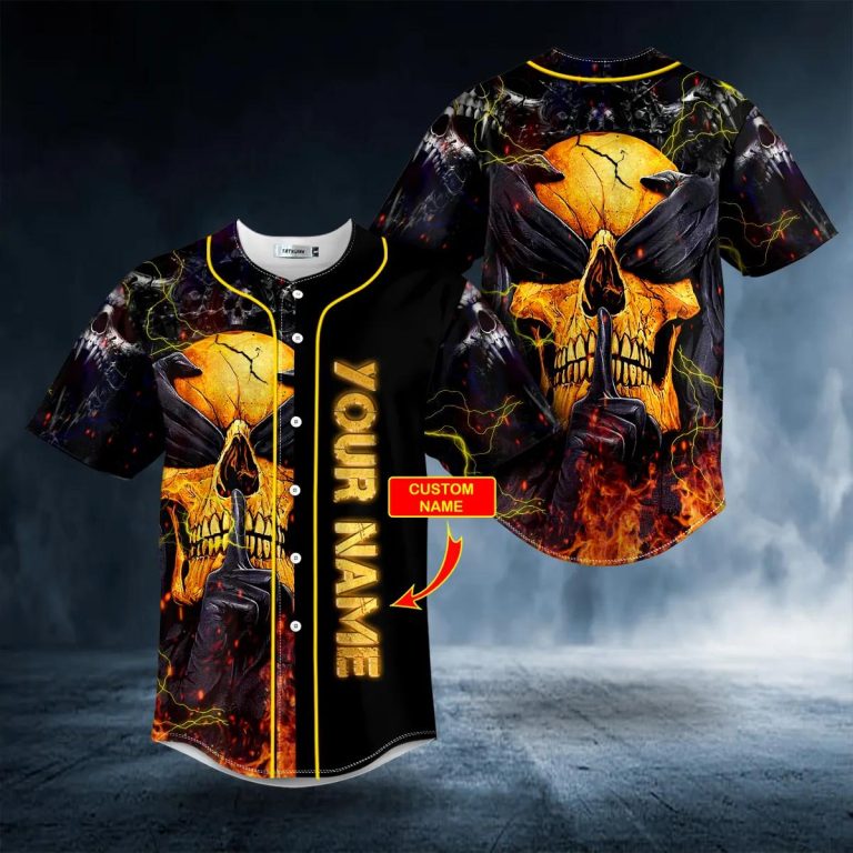 See No Hear No Speak No Evil Yellow Skull Custom Baseball Jersey ...