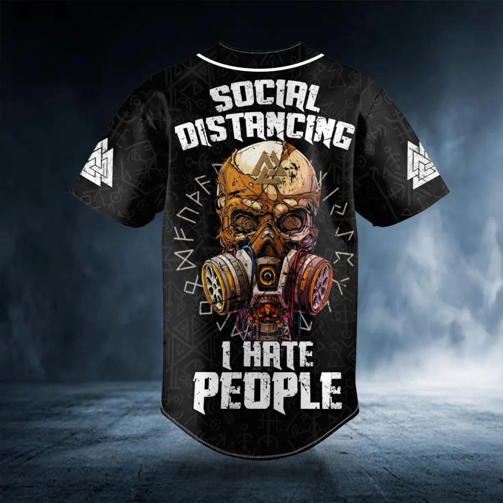 Social Distancing Valknut Viking Gas Mask Skull Custom Baseball Jersey ...