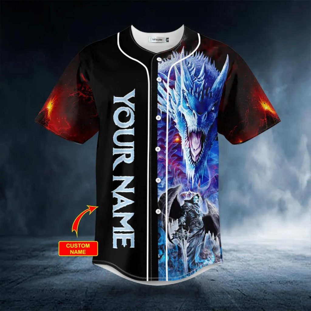 Sword Grim Reaper Blue Fire Dragon Skull Custom Baseball Jersey – Skull ...