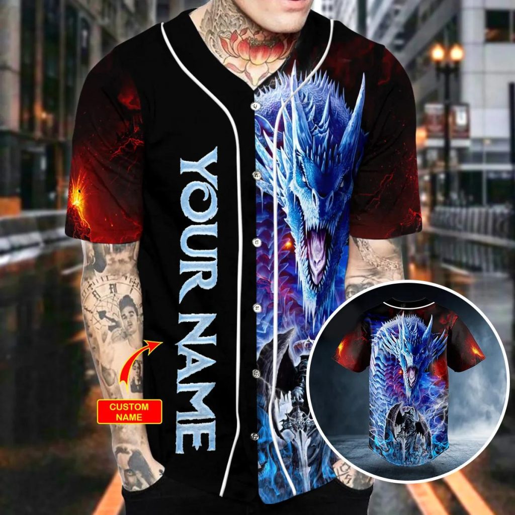 Sword Grim Reaper Blue Fire Dragon Skull Custom Baseball Jersey – Skull ...
