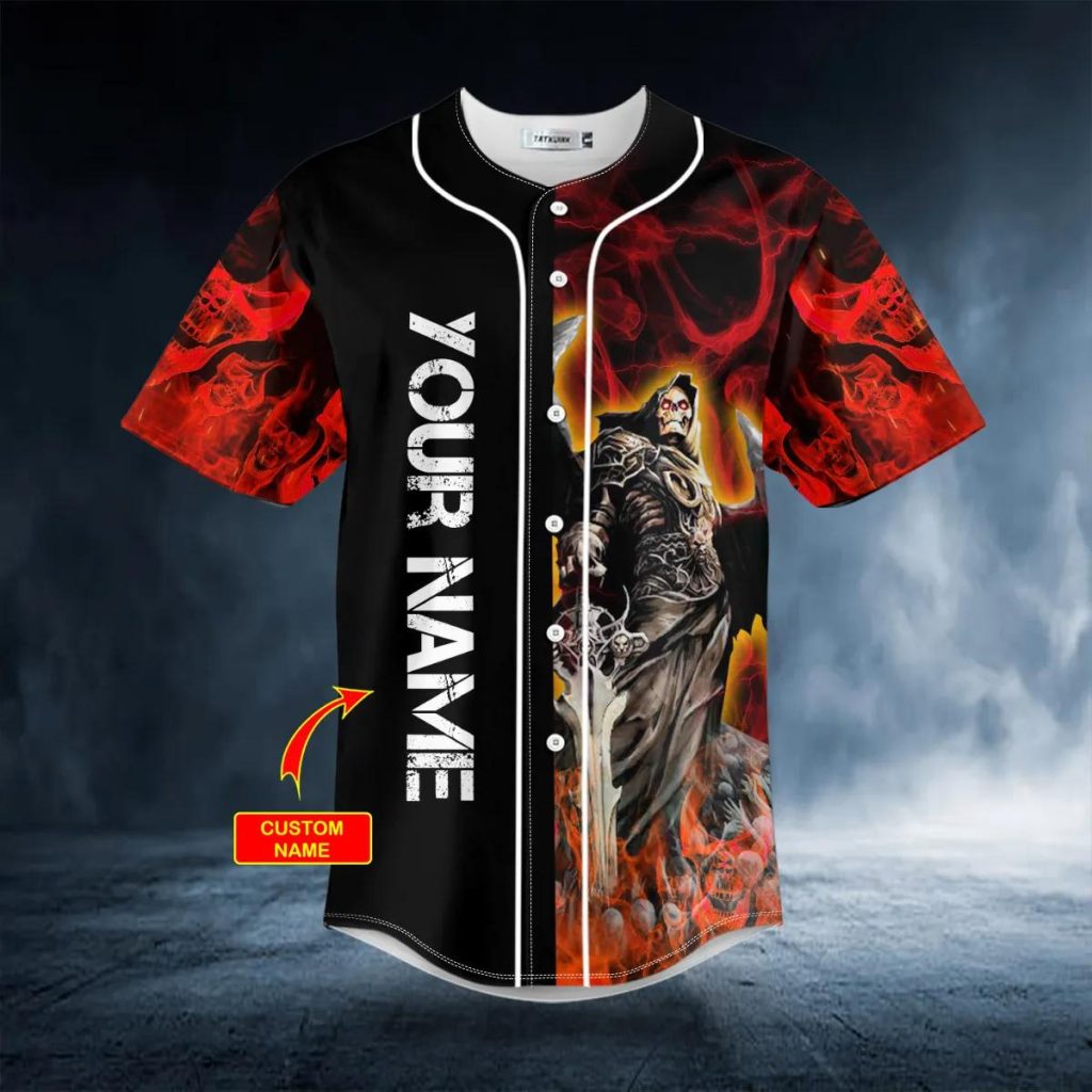 Grim Reaper Red Smoke Skull Custom Baseball Jersey – Skull & Viking ...