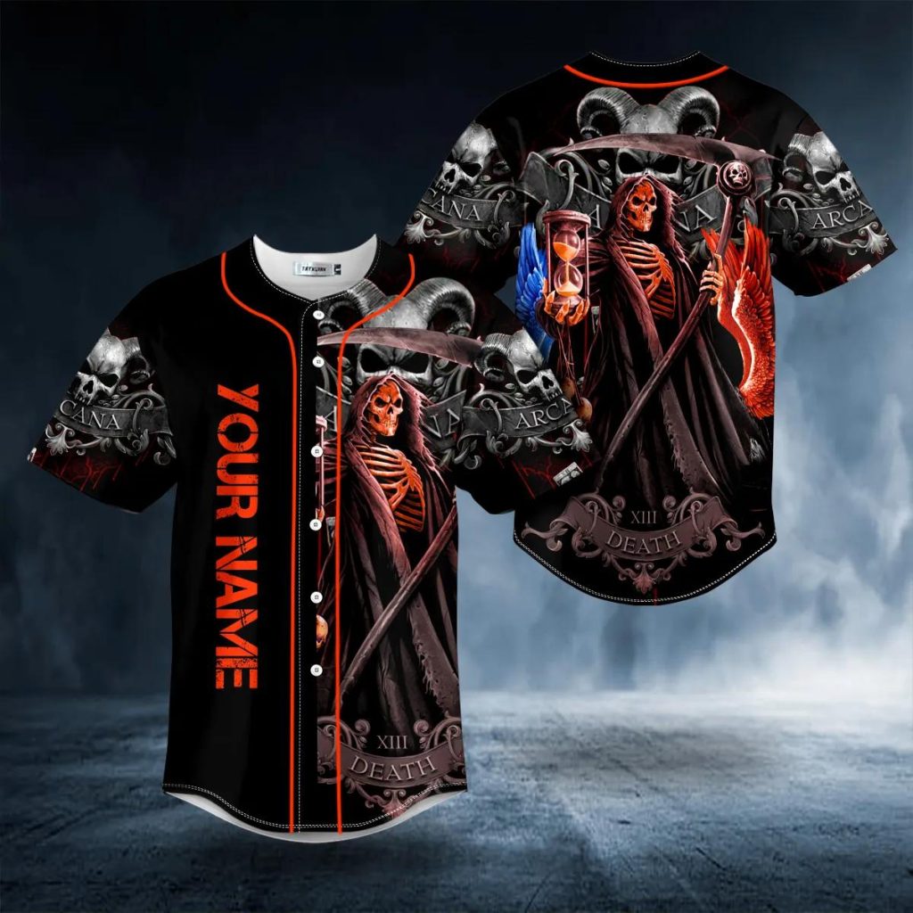 Grim Reaper Sand Clock Horned Skull Custom Baseball Jersey – Skull ...