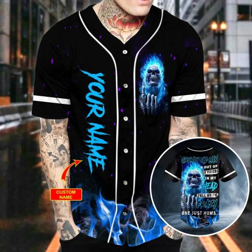 Grumpy Old Man 9 Out Of 10 Voices Skull Custom Baseball Jersey – Skull ...