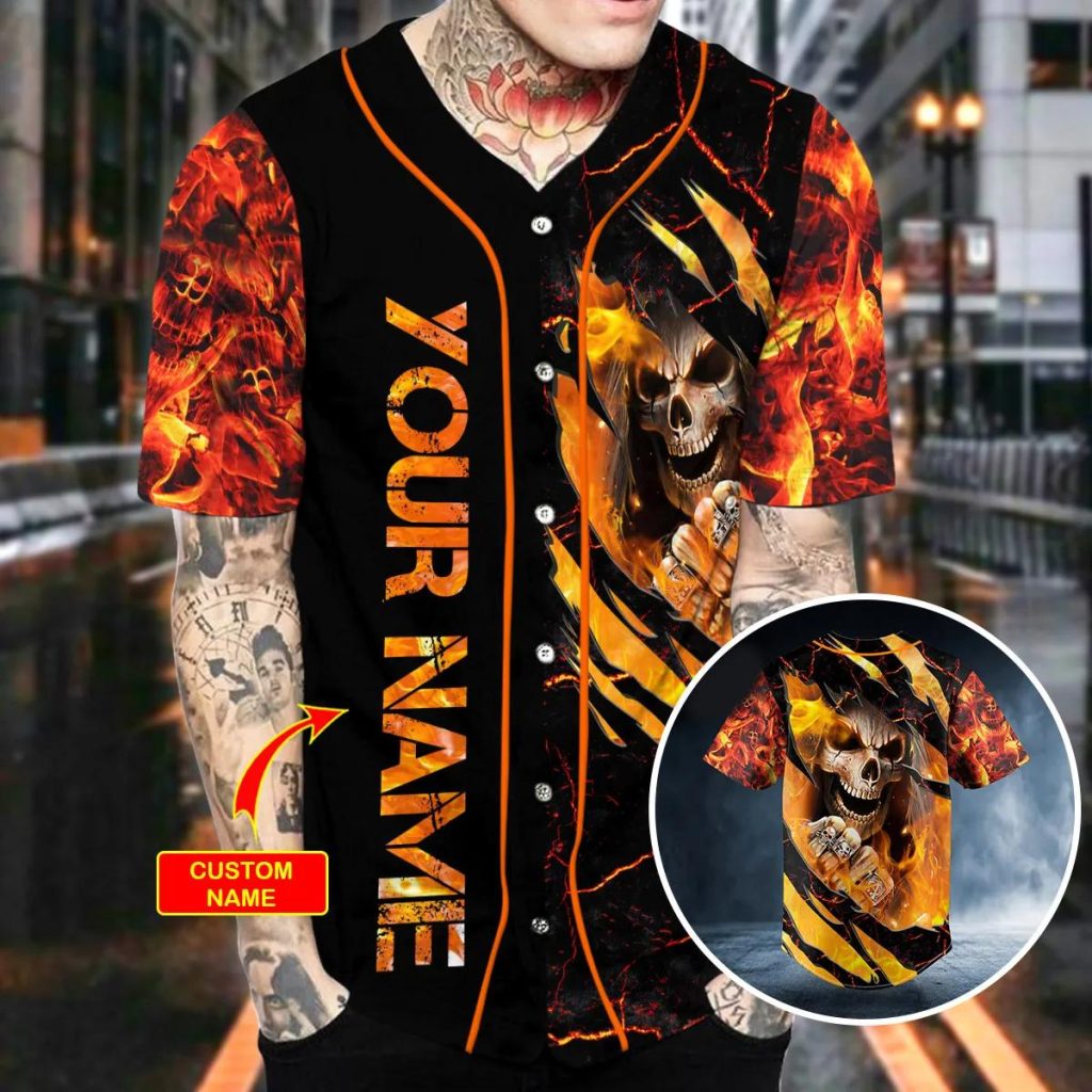 Angry Crack Fire Lava Skull Custom Baseball Jersey – Skull & Viking ...
