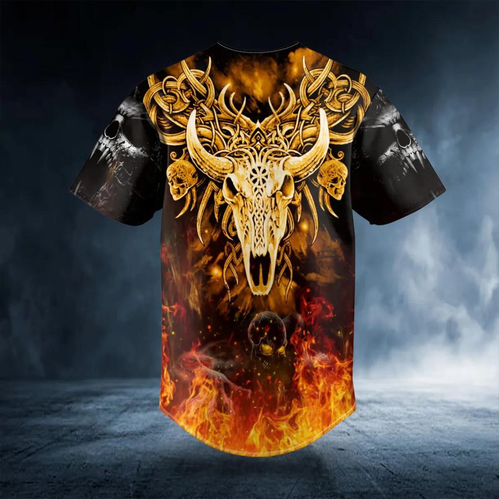 Baphomet Fire Zombie Monster Skull Baseball Jersey – Skull & Viking ...