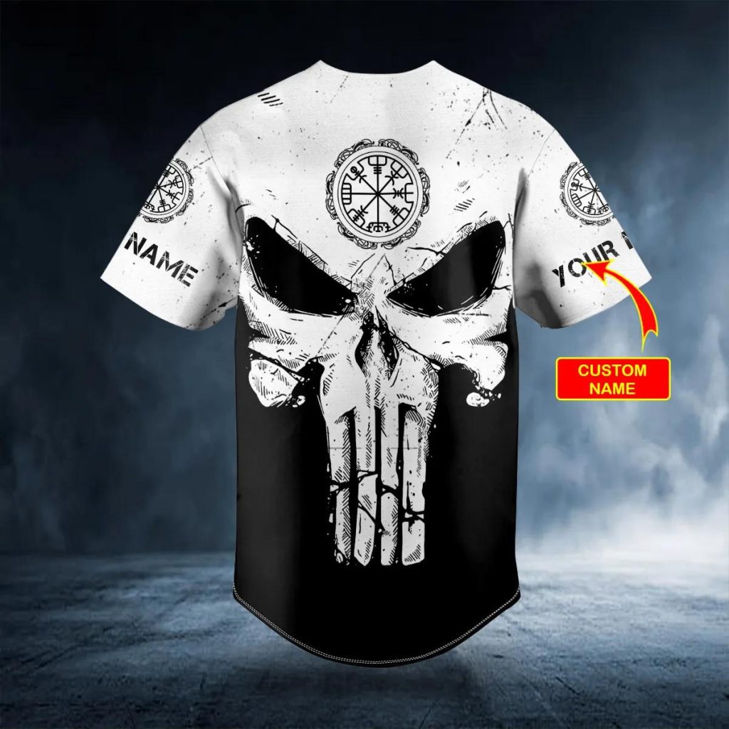 Black White Norse Compass Punisher Viking Custom Baseball Jersey – Skull & Viking Graphic Tees ...