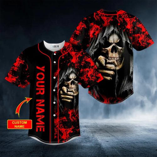 Bloody Grim Reaper Pointing Skull Custom Baseball Jersey – Skull ...