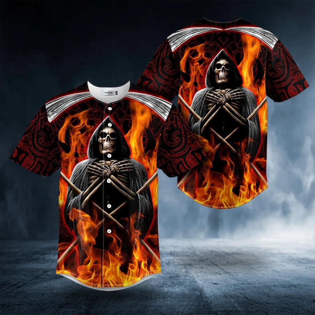 Death Note Fire Grim Reaper Skull Baseball Jersey – Skull & Viking ...