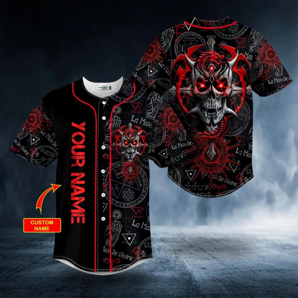 Devil Demon Dragon Skull Custom Baseball Jersey – Skull & Viking ...
