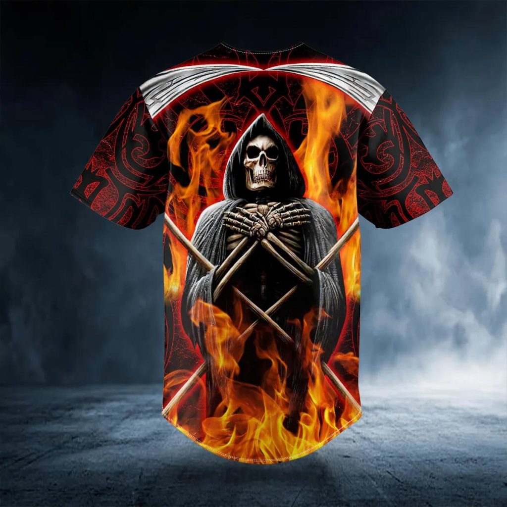 Death Note Fire Grim Reaper Skull Baseball Jersey – Skull & Viking ...