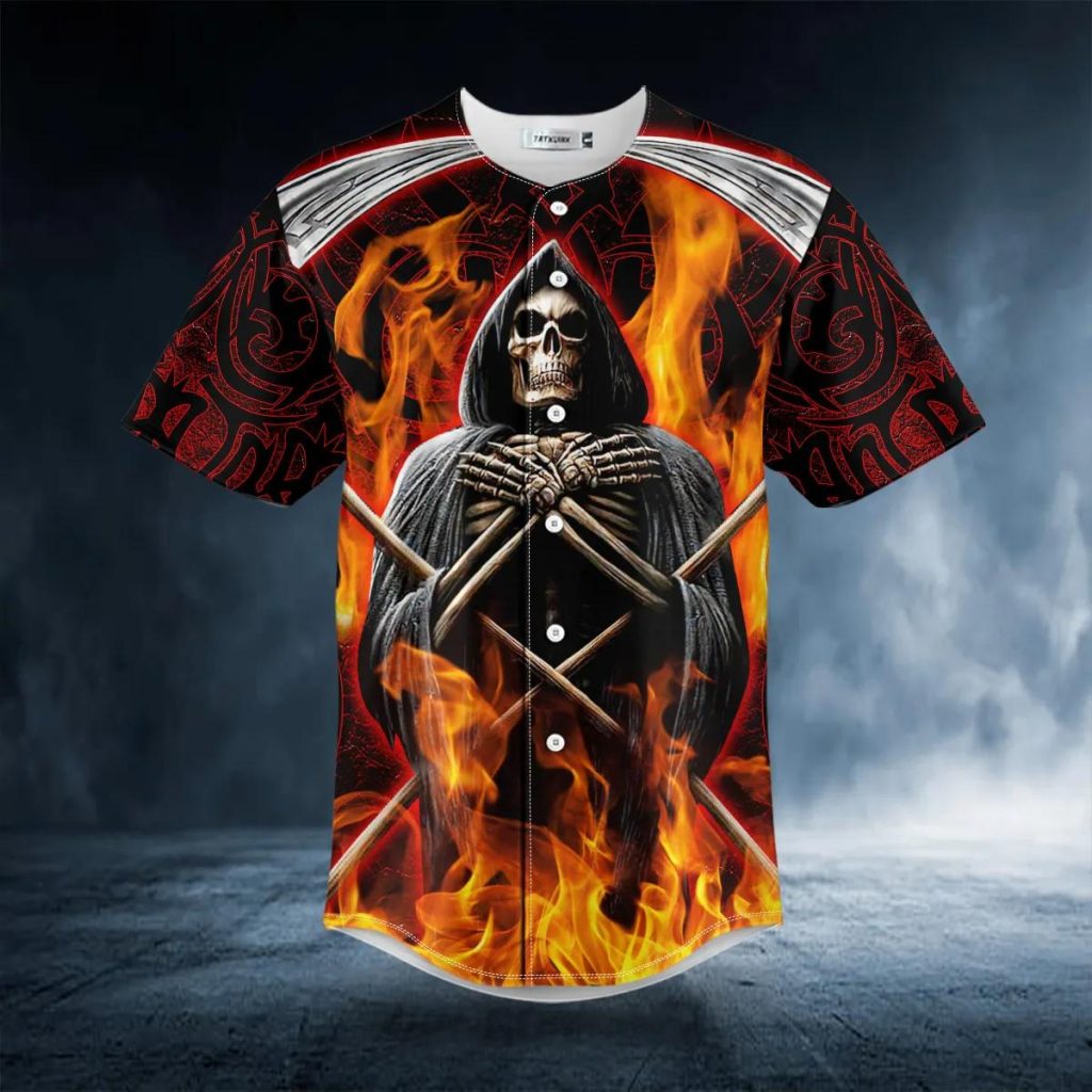 Death Note Fire Grim Reaper Skull Baseball Jersey – Skull & Viking ...
