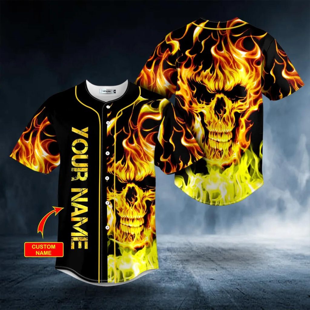 Fire Rage Skull Custom Baseball Jersey – Skull & Viking Graphic Tees ...