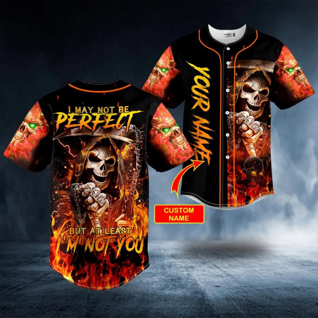 Not Be Perfect But Not You Flaming Metal Grim Reaper Skull Custom ...