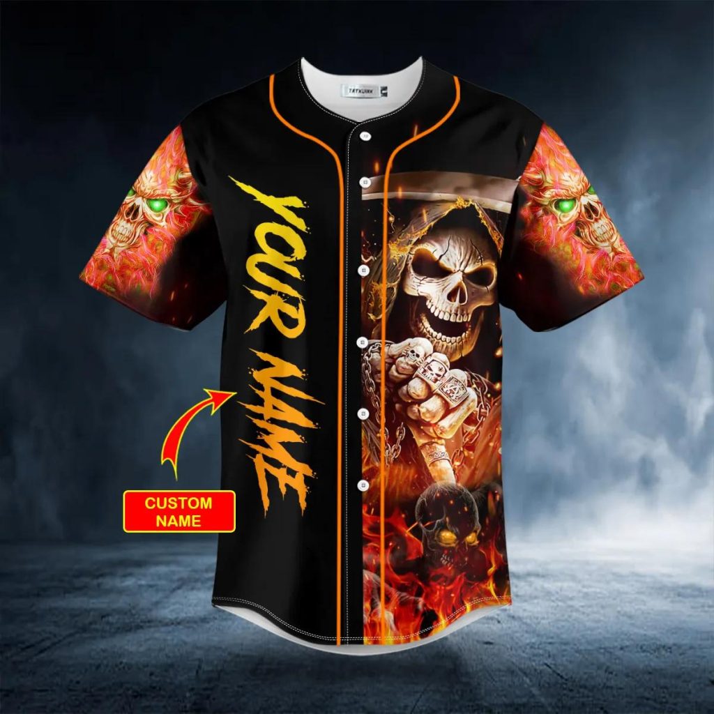 Not Be Perfect But Not You Flaming Metal Grim Reaper Skull Custom Baseball Jersey – Skull ...