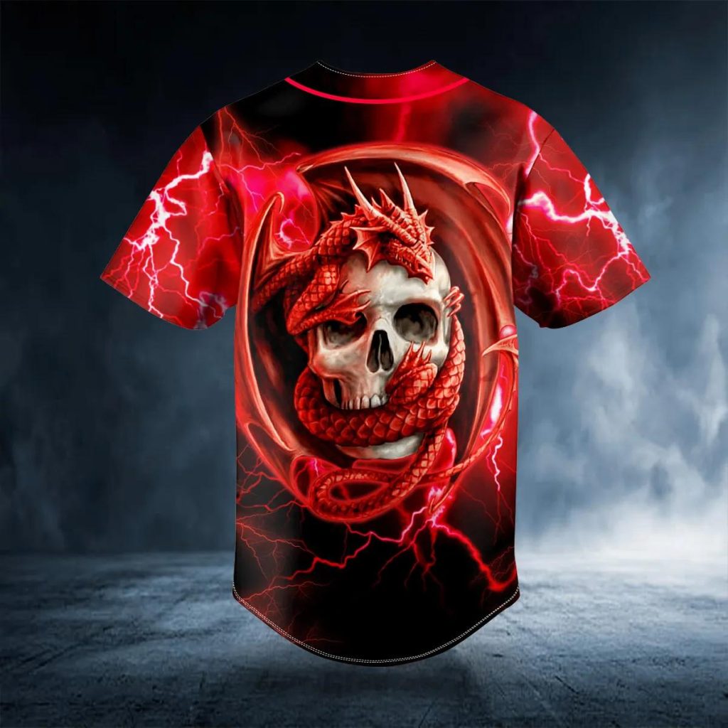 Red Gothic Dragon Skull Custom Baseball Jersey – Skull & Viking Graphic ...