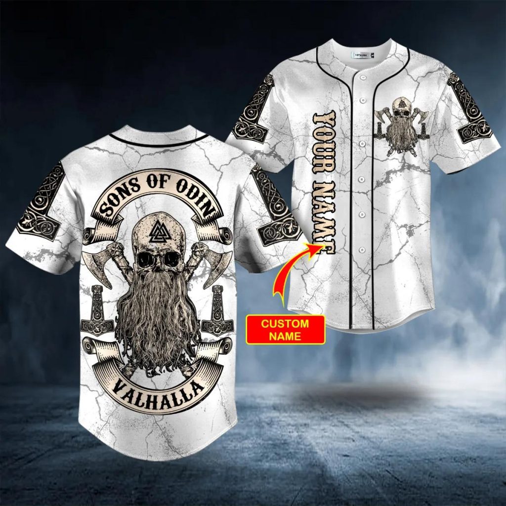 Son of Odin Valhalla Viking Axe Skull Custom Baseball Jersey – Skull ...