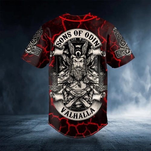 Son of Odin Valhalla Viking Odin Fantasy Red Lightning Custom Baseball ...