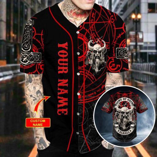 Son of Odin Valhalla Norse Mythology Tattoo Custom Baseball Jersey ...