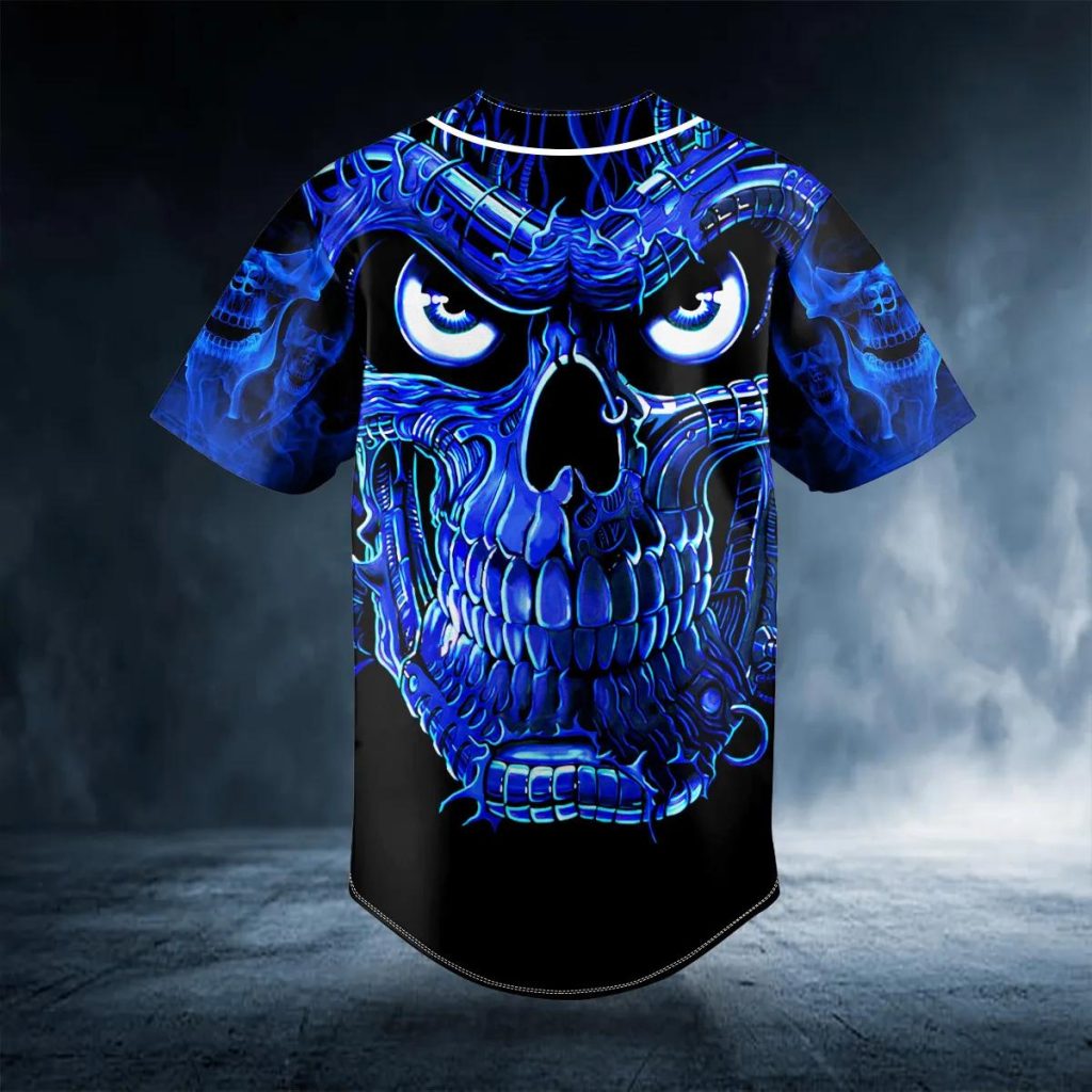 Terminator Blue Fire Skull Custom Baseball Jersey – Skull & Viking ...