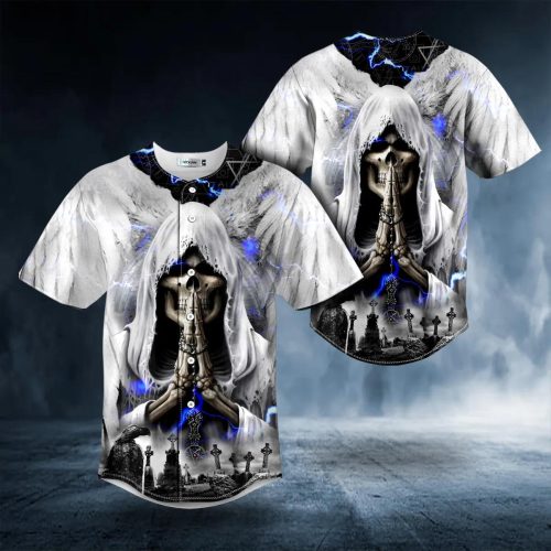 White Wings Grim Reaper Praying Baseball Jersey – Skull & Viking ...