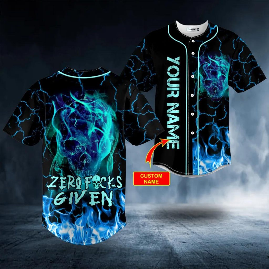Zero F Given Blue Lightning Ghost Skull Custom Baseball Jersey – Skull ...