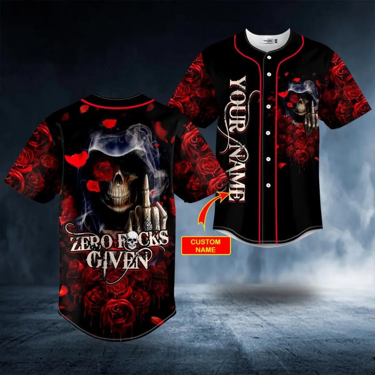 Zero F Given Red Rose Finger Grim Reaper Skull Custom Baseball Jersey – Skull & Viking Graphic ...