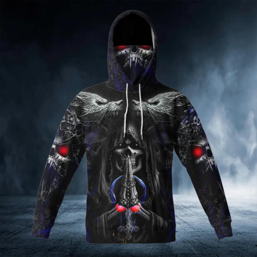 Werewolves Pray Death Skull 3D Bandana Hoodie – Skull & Viking Graphic ...