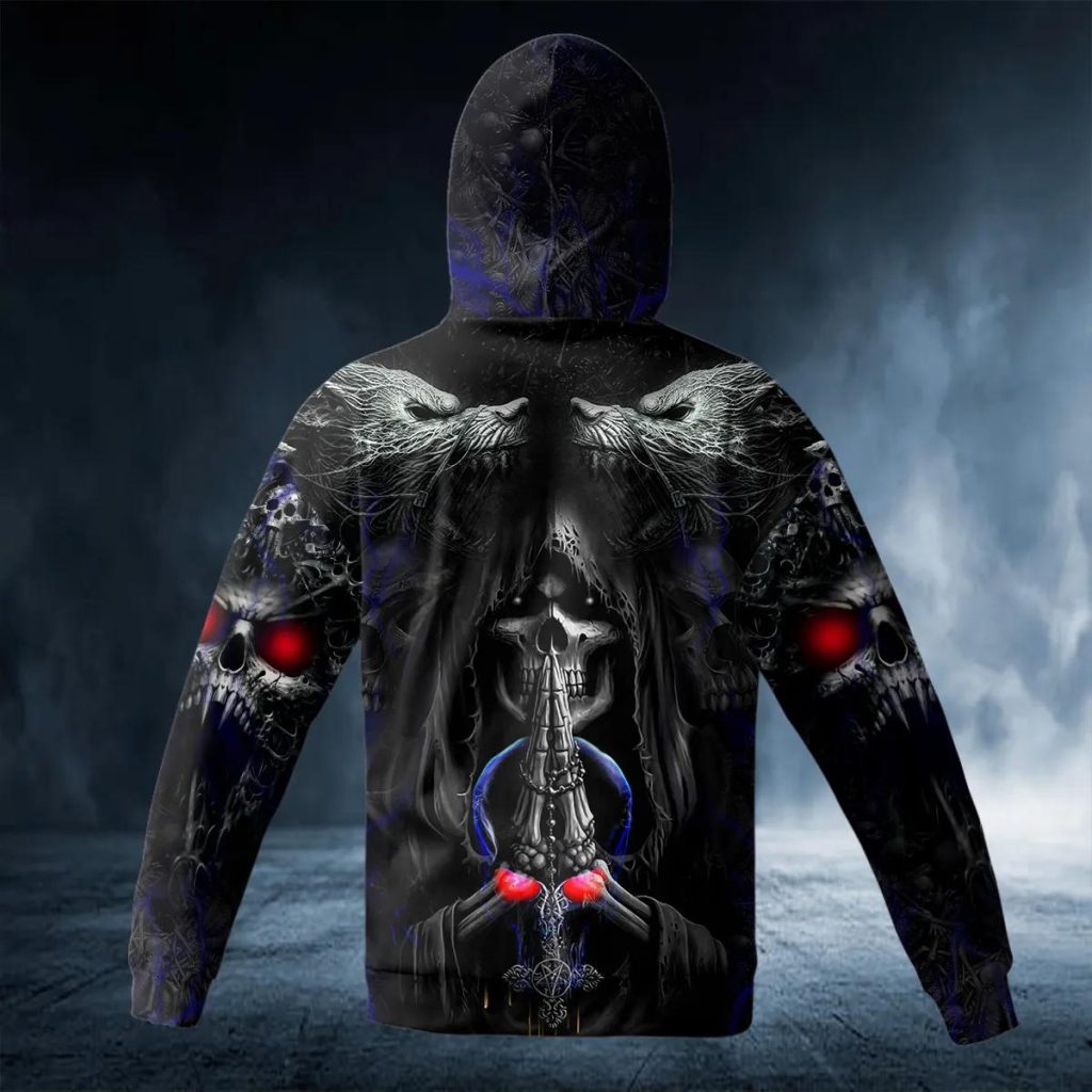 Werewolves Pray Death Skull 3D Bandana Hoodie – Skull & Viking Graphic ...